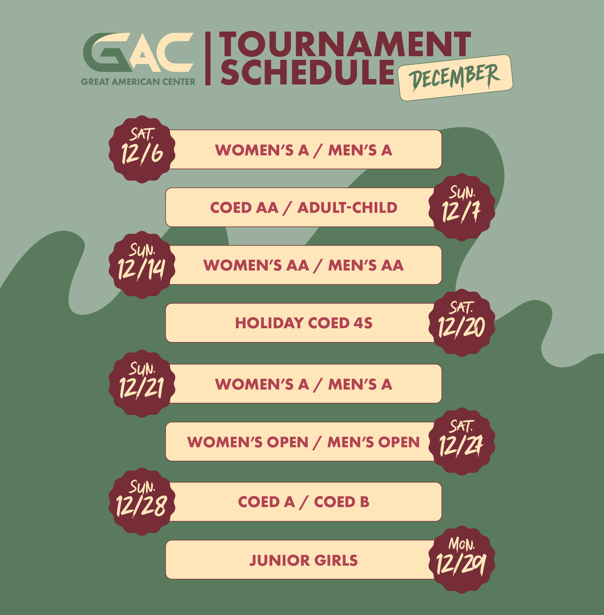 December #7 - Junior Girls (MONDAY OF WINTER BREAK!)